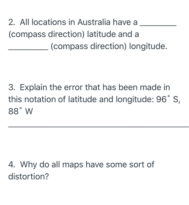 Solved 2. All locations in Australia have a (compass | Chegg.com