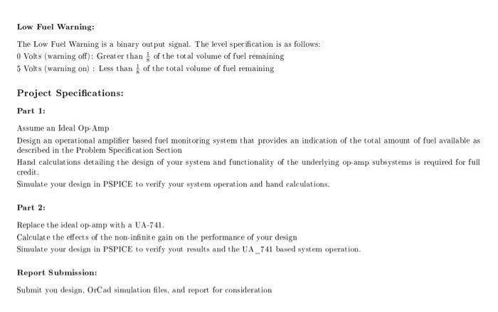 Solved Problem Specification: sor follower: 1 Fuel Cont | Chegg.com