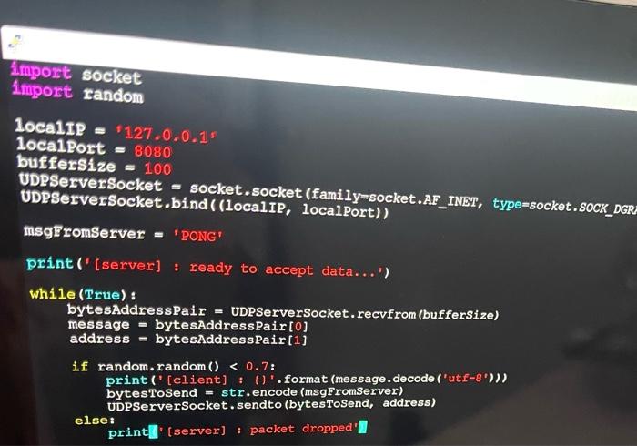 Solved client.py - create a UDP socket (hostname and port | Chegg.com