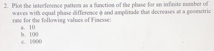 Solved 2. Plot the interference pattern as a function of the | Chegg.com