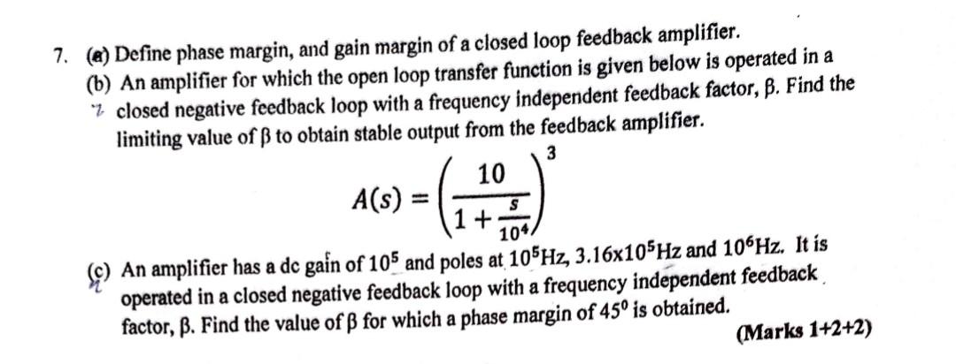 Solved (a) Define phase margin, and gain margin of a closed | Chegg.com