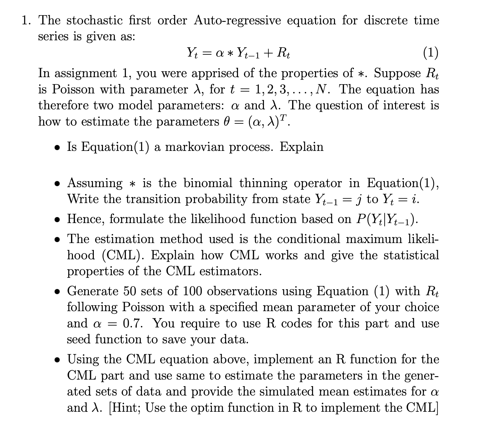 Solved The stochastic first order Auto-regressive equation | Chegg.com