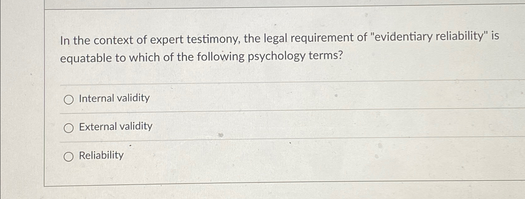 Solved In the context of expert testimony, the legal | Chegg.com