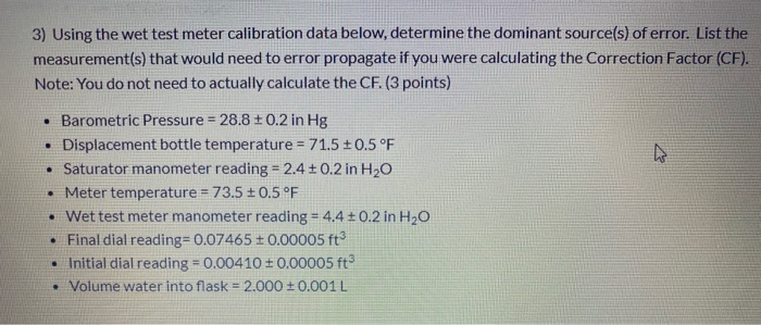 3) Using the wet test meter calibration data below, | Chegg.com