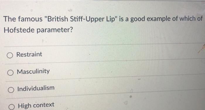 Solved The famous "British Stiff-Upper Lip" is a good | Chegg.com