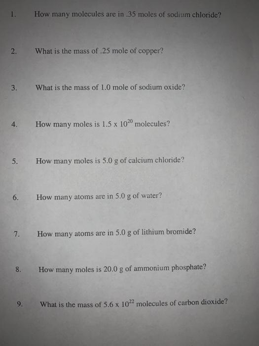 Solved 1. How many molecules are in 35 moles of sodium | Chegg.com