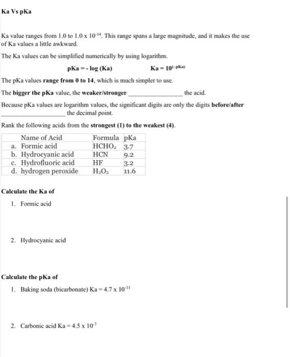 Solved Ka value ranges from 1.0 to 1.0×10−14. This range | Chegg.com