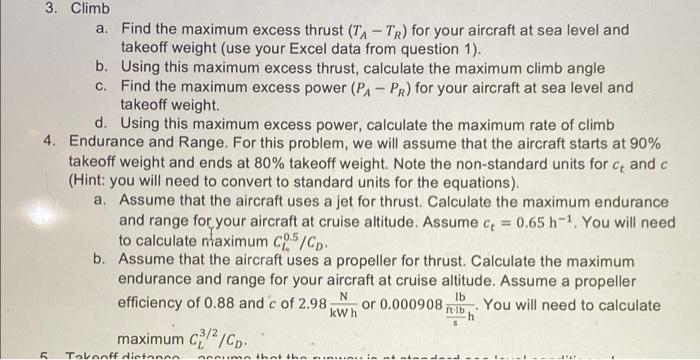 Solved 3. Climb a. Find the maximum excess thrust (T. -TR) | Chegg.com