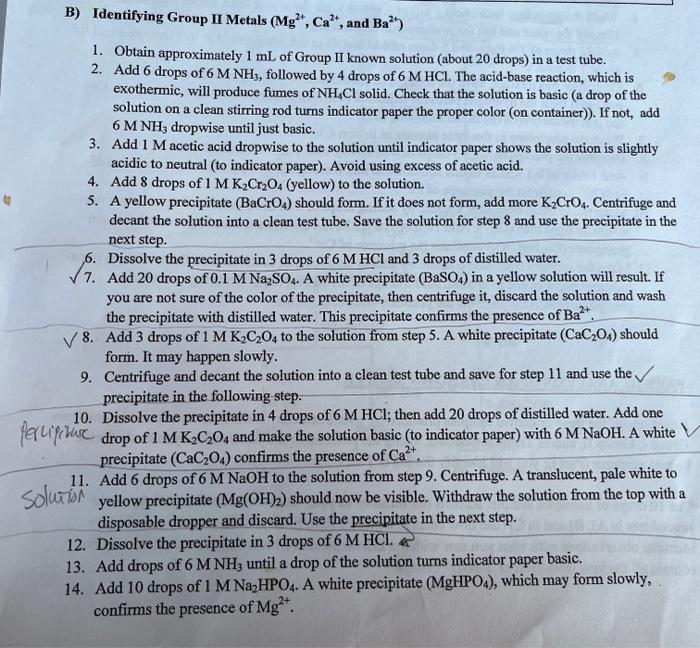 Solved B) Identifying Group II Metals (Mg2+,Ca2+, and Ba2+) | Chegg.com