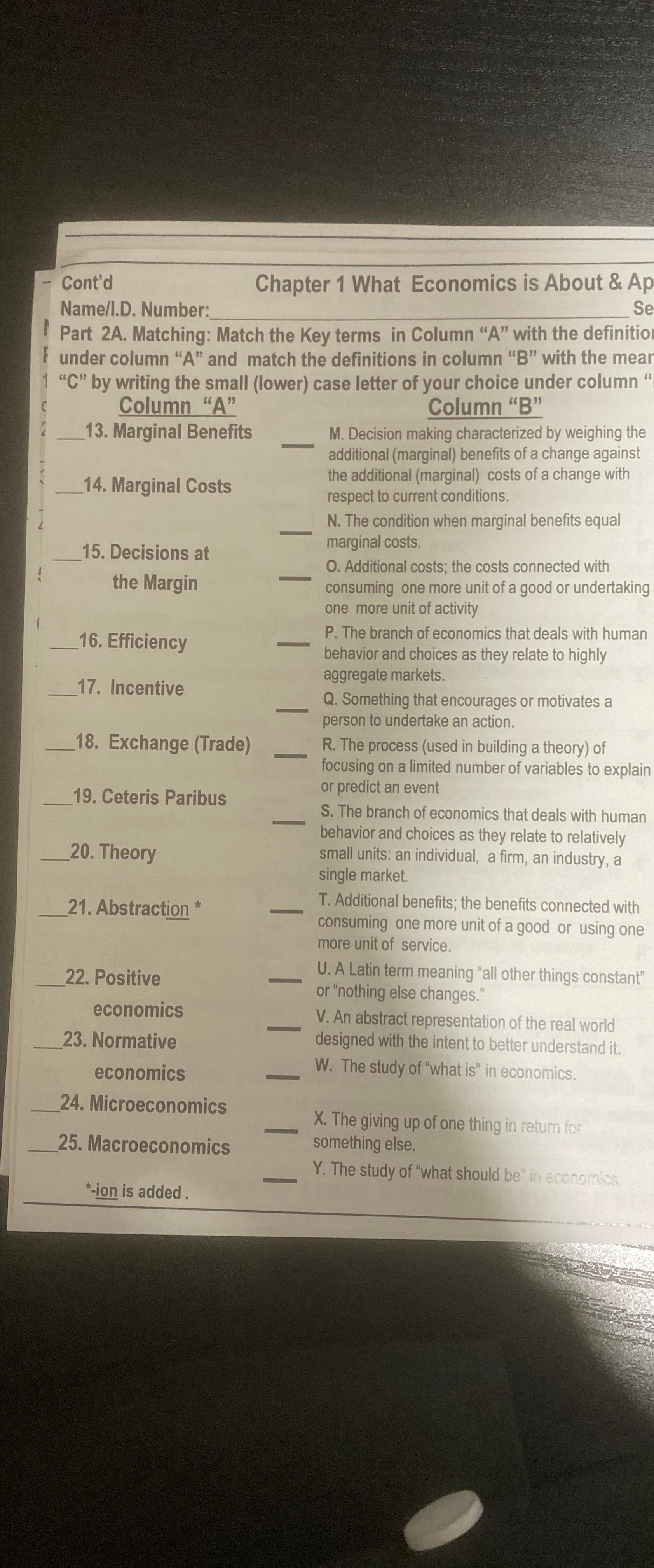 Solved Cont'dChapter 1 ﻿What Economics is About & | Chegg.com