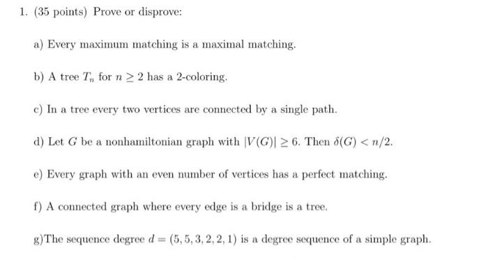 Solved 1. (35 points) Prove or disprove: a) Every maximum | Chegg.com