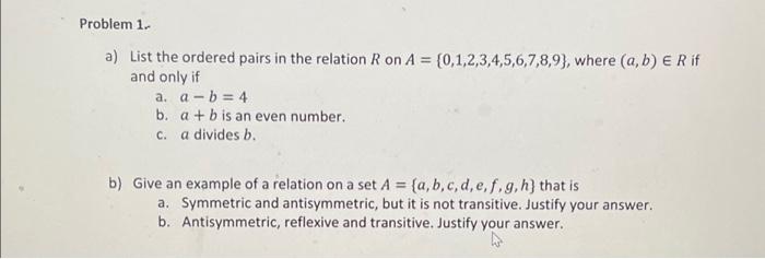 Solved a) List the ordered pairs in the relation R on | Chegg.com