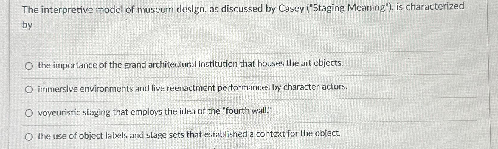 Solved The interpretive model of museum design, as discussed | Chegg.com