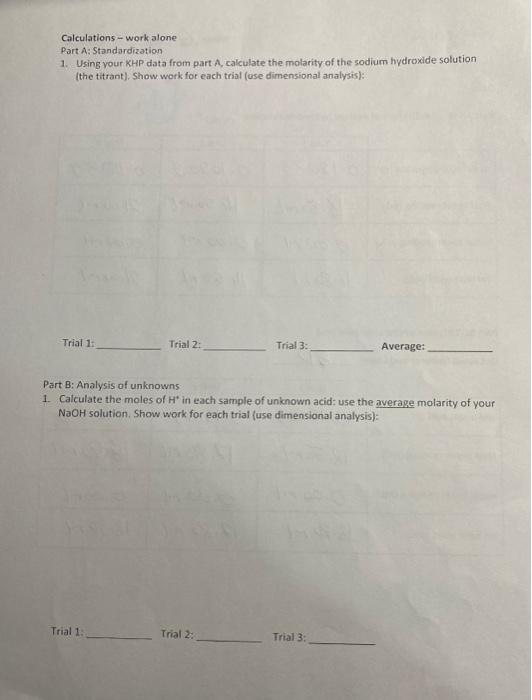 Solved Part A: Standardization of sodium hydroxide solution | Chegg.com