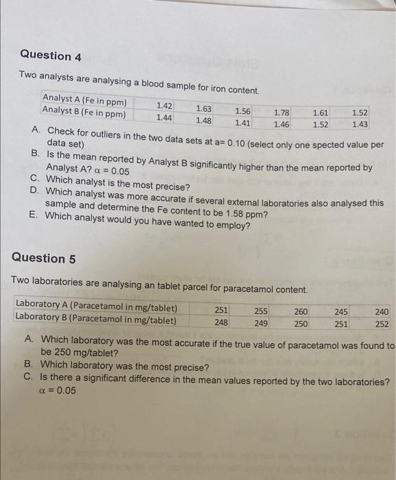 Solved Two analysts are analysing a blood sample for irnn | Chegg.com