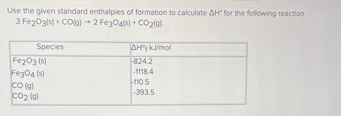 Solved Use the given standard enthalpies of formation to | Chegg.com