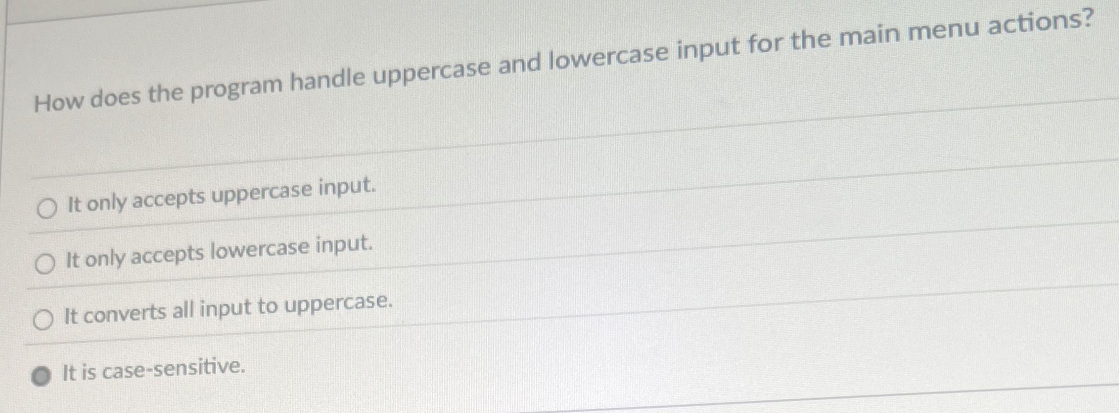 Solved How does the program handle uppercase and lowercase | Chegg.com