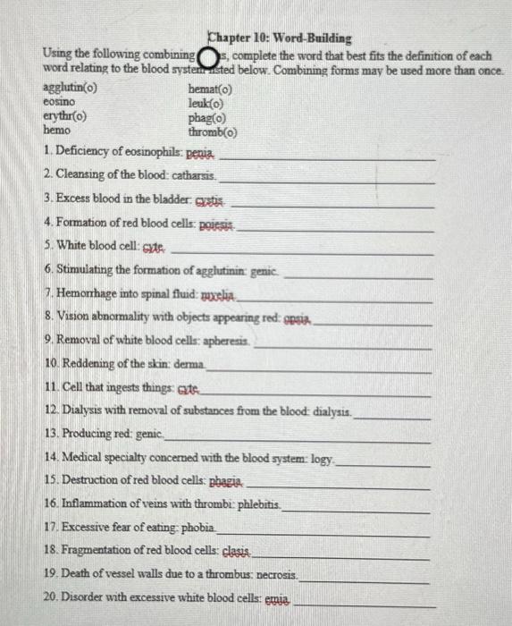 Solved Chapter 10: Word-Building Using the following | Chegg.com