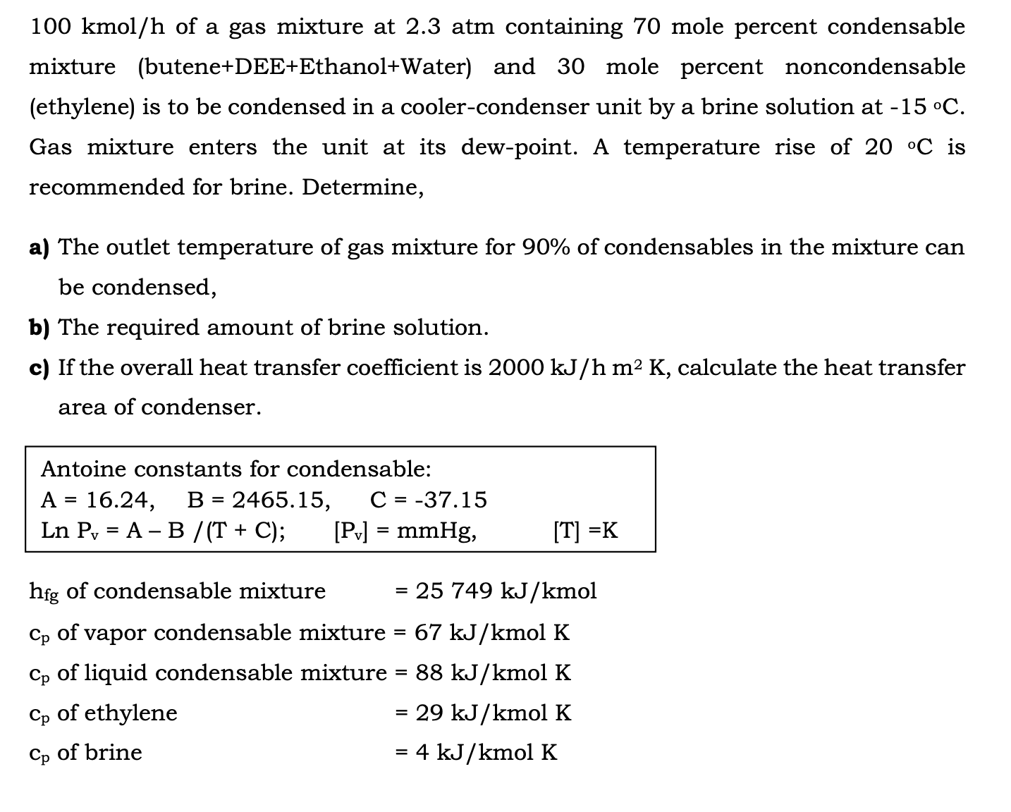 Solved 100kmolh ﻿of a gas mixture at 2.3atm containing 70 | Chegg.com