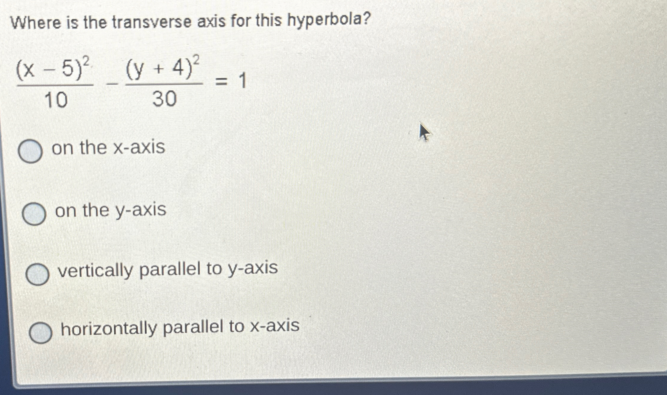 Solved Where is the transverse axis for this | Chegg.com