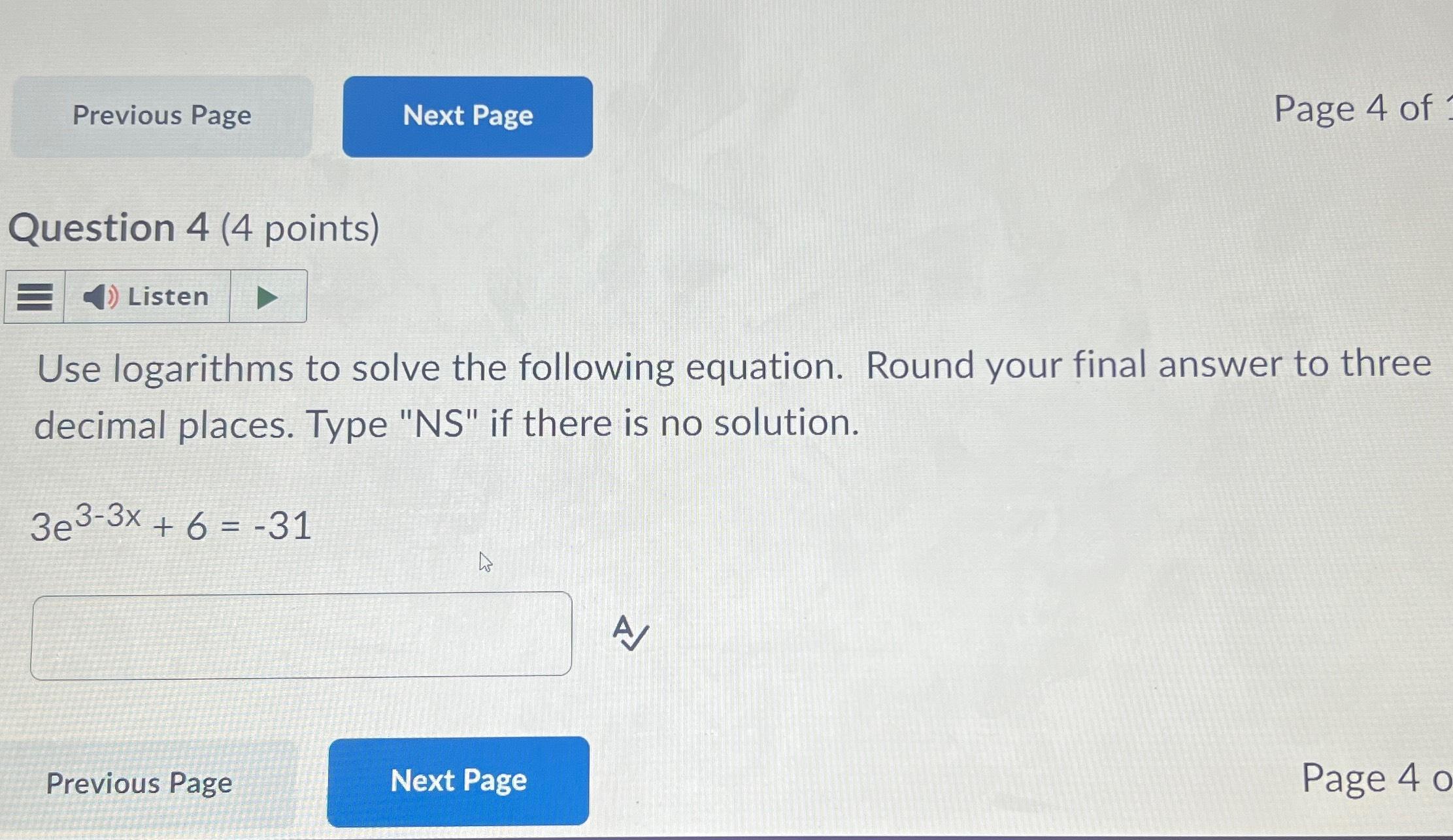 Solved Page 4 ﻿ofQuestion 4 (4 ﻿points)Use logarithms to | Chegg.com