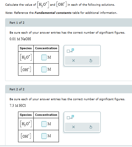 Solved Calculate the value of H3O+and OH-in each of the | Chegg.com