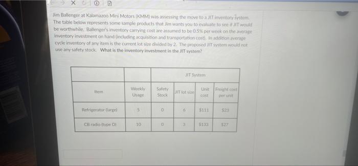 Solved XO Jim Ballenger at Kalamazoo Mini Motors (KMM) was | Chegg.com