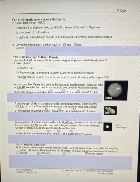 Solved Part 2: Comparison to Kuiper Belt Objects A Kuiper | Chegg.com