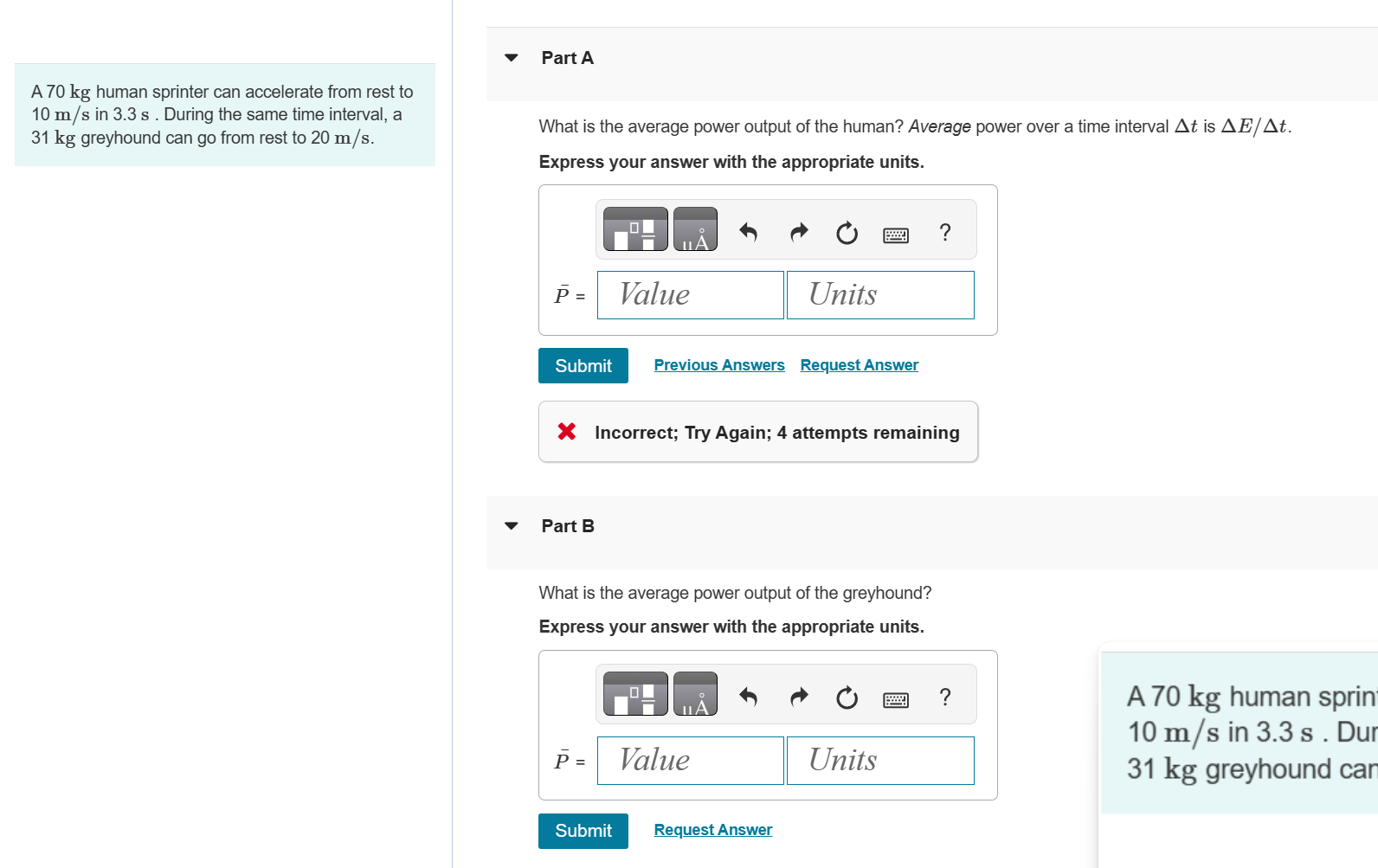 Solved Part AA 70kg ﻿human sprinter can accelerate from rest | Chegg.com