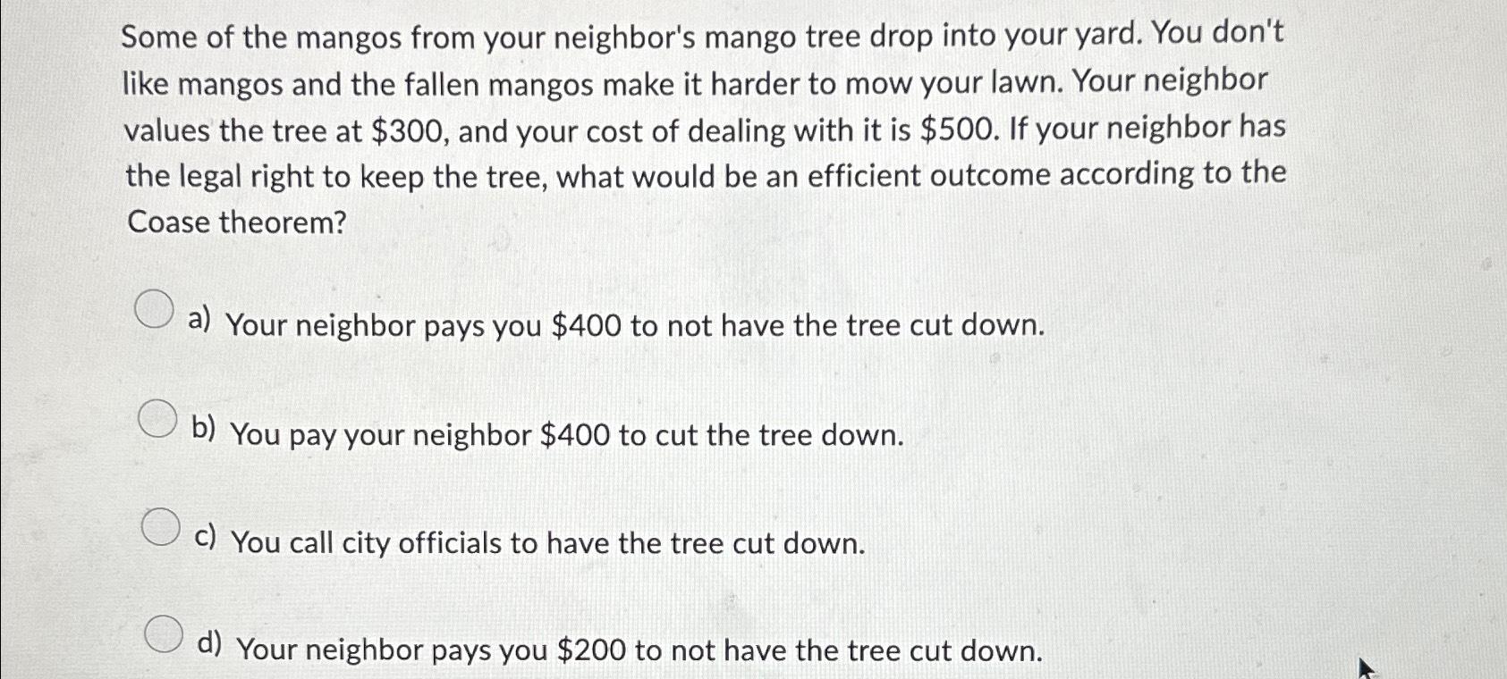 Solved Some of the mangos from your neighbor's mango tree | Chegg.com