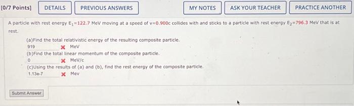 Solved A particle with rest energy E₁=122.7 MeV moving at a | Chegg.com