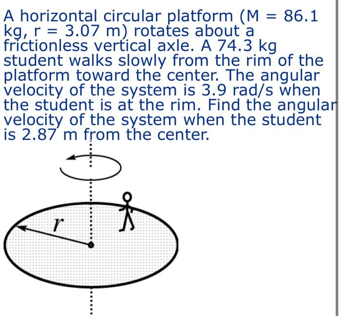 Solved A horizontal circular platform (M=86.1 kg,r=3.07 m ) | Chegg.com