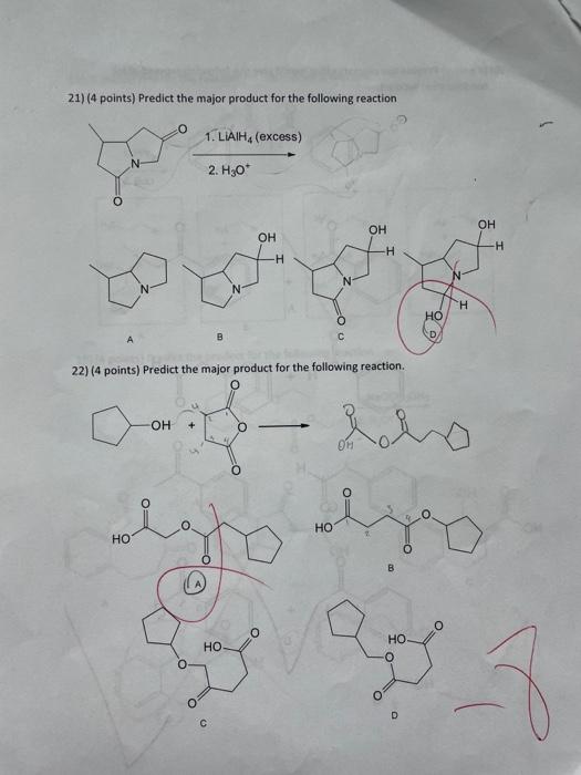 Solved 21) (4 points) Predict the major product for the | Chegg.com