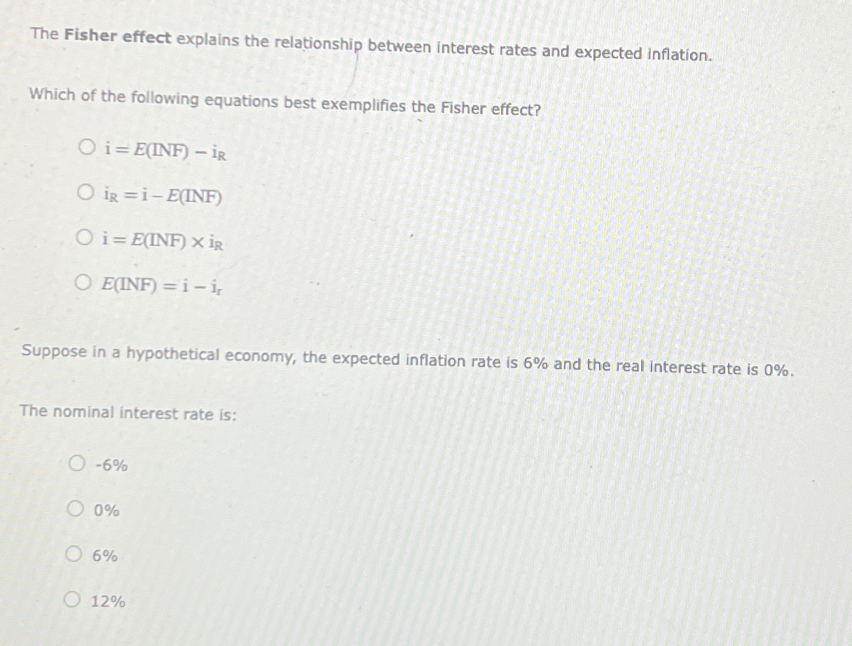 Solved The Fisher effect explains the relationship between | Chegg.com