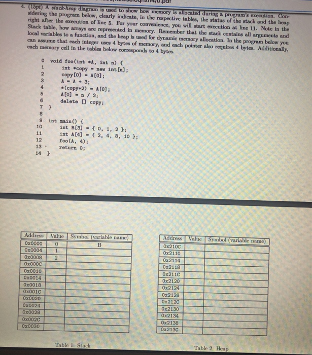 YAPU.pdf 4 (15pe) A stack-heap diagram is used to | Chegg.com
