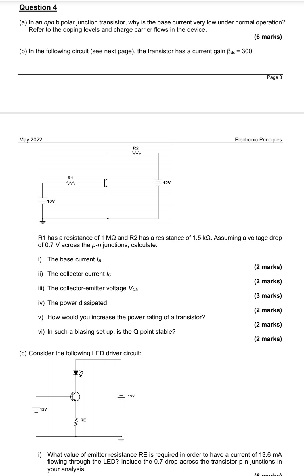 Solved Question 4(a) ﻿In an npn bipolar junction transistor, | Chegg.com