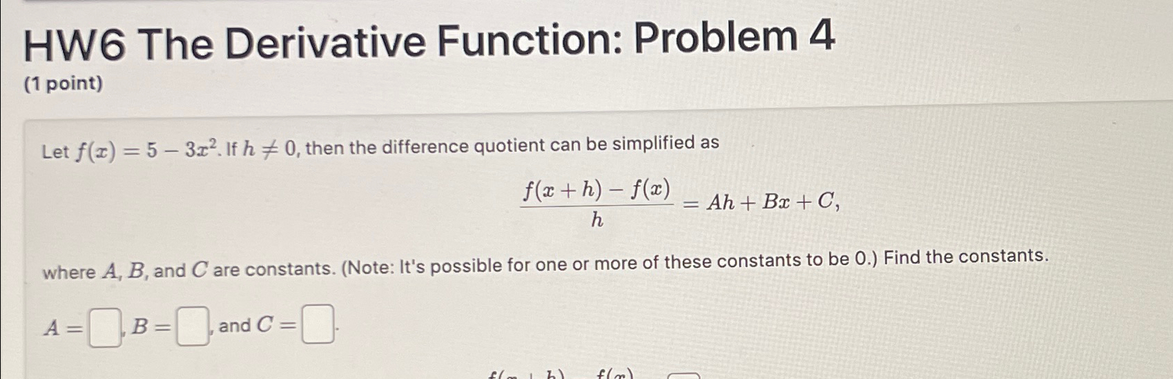 Solved HW6 ﻿The Derivative Function: Problem 4(1 ﻿point)Let | Chegg.com