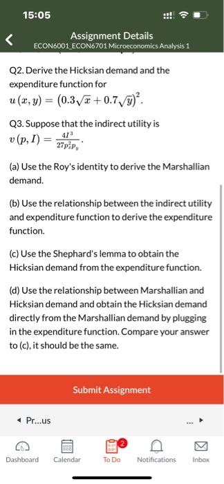 Solved Q1. Derive the Marshallian demand and indirect | Chegg.com