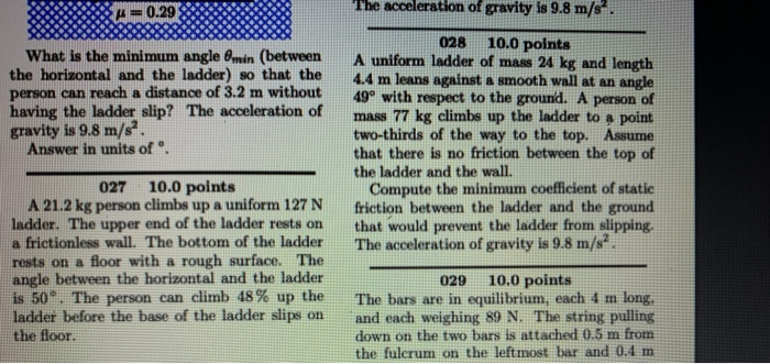 Solved The acceleration of gravity is 9.8 m/s-. What is the | Chegg.com