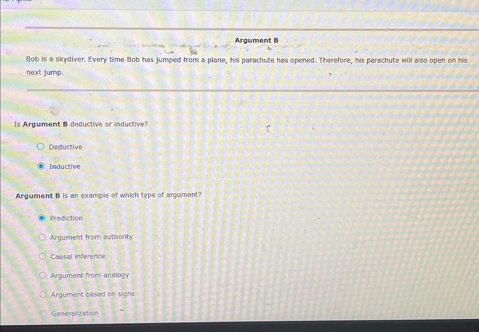 Solved Argument BBob is a skydiver. Every time Bob has | Chegg.com