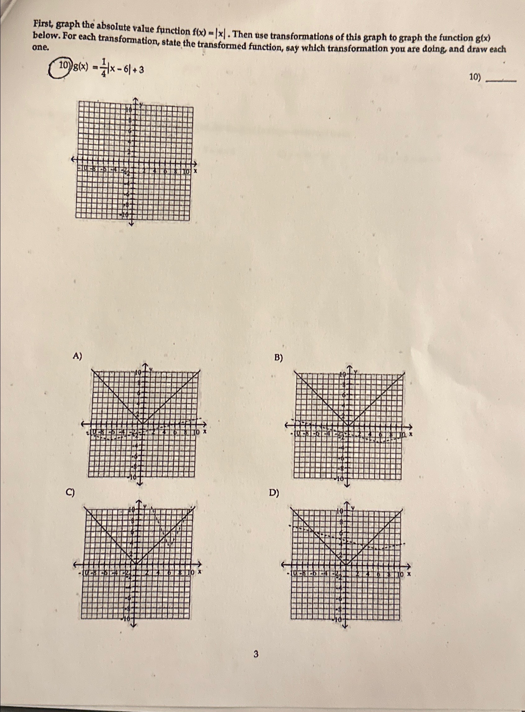 Solved First, graph the absolute value function f(x)=|x|. | Chegg.com