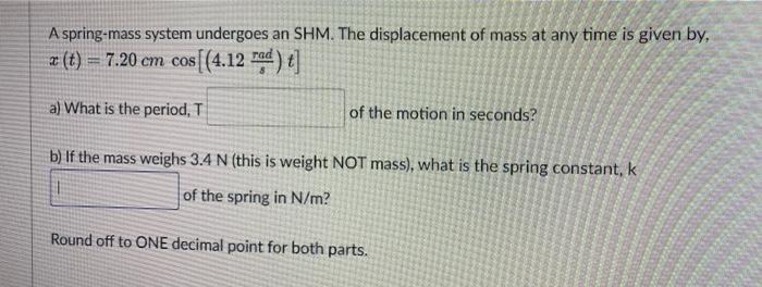 Solved A spring-mass system undergoes an SHM. The | Chegg.com