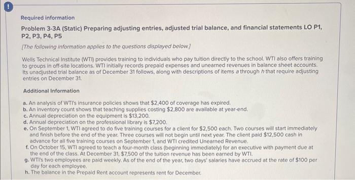 Solved Required information Problem 3-3A (Static) Preparing | Chegg.com