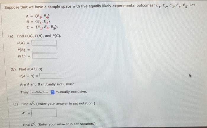 Solved Suppose that we have a sample space with five equally | Chegg.com