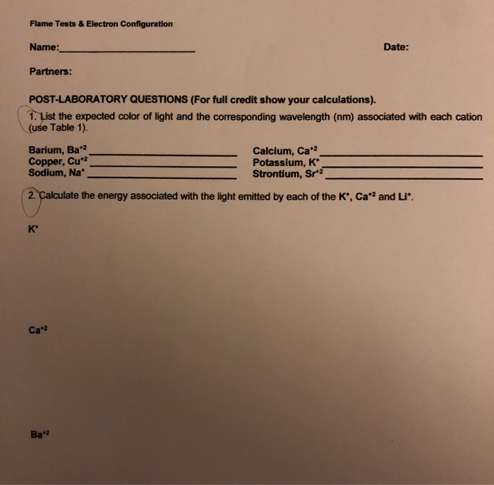 Solved Flame Tests & Electron Configuration Name: Date: | Chegg.com