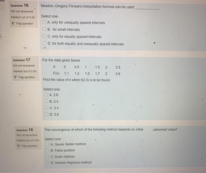 Solved Question 16 Newton-Gregory Forward interpolation | Chegg.com