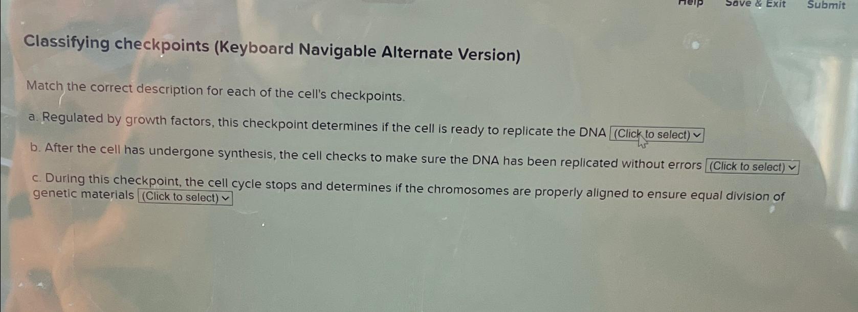 Solved Classifying checkpoints (Keyboard Navigable Alternate | Chegg.com