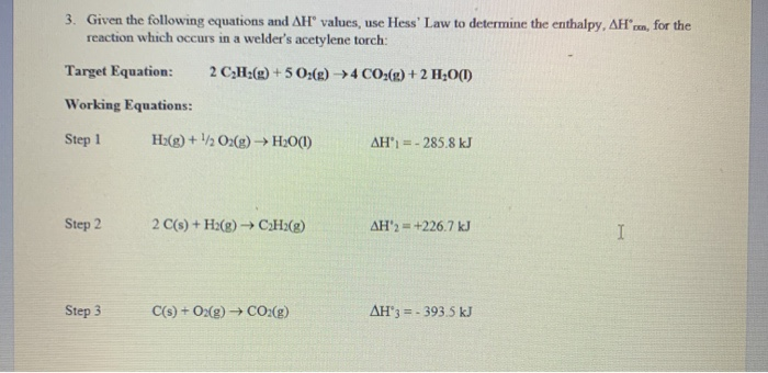 Solved 3. Given the following equations and AH' values, use | Chegg.com