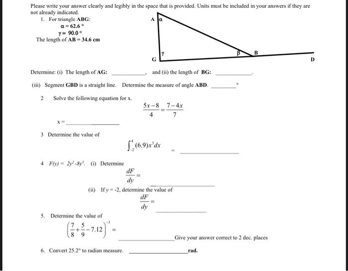 Solved Please write your answer clearly and legibly in the | Chegg.com