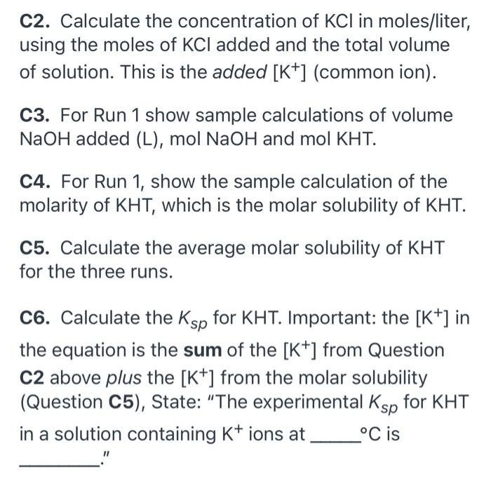Solved C2. Calculate the concentration of KCl in | Chegg.com